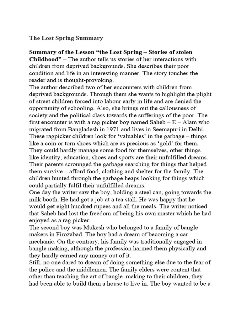 The Lost Spring Summary | PDF | Language Arts & Discipline