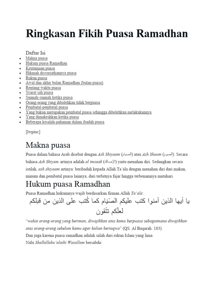 Ringkasan Fikih Puasa Ramadhan | PDF