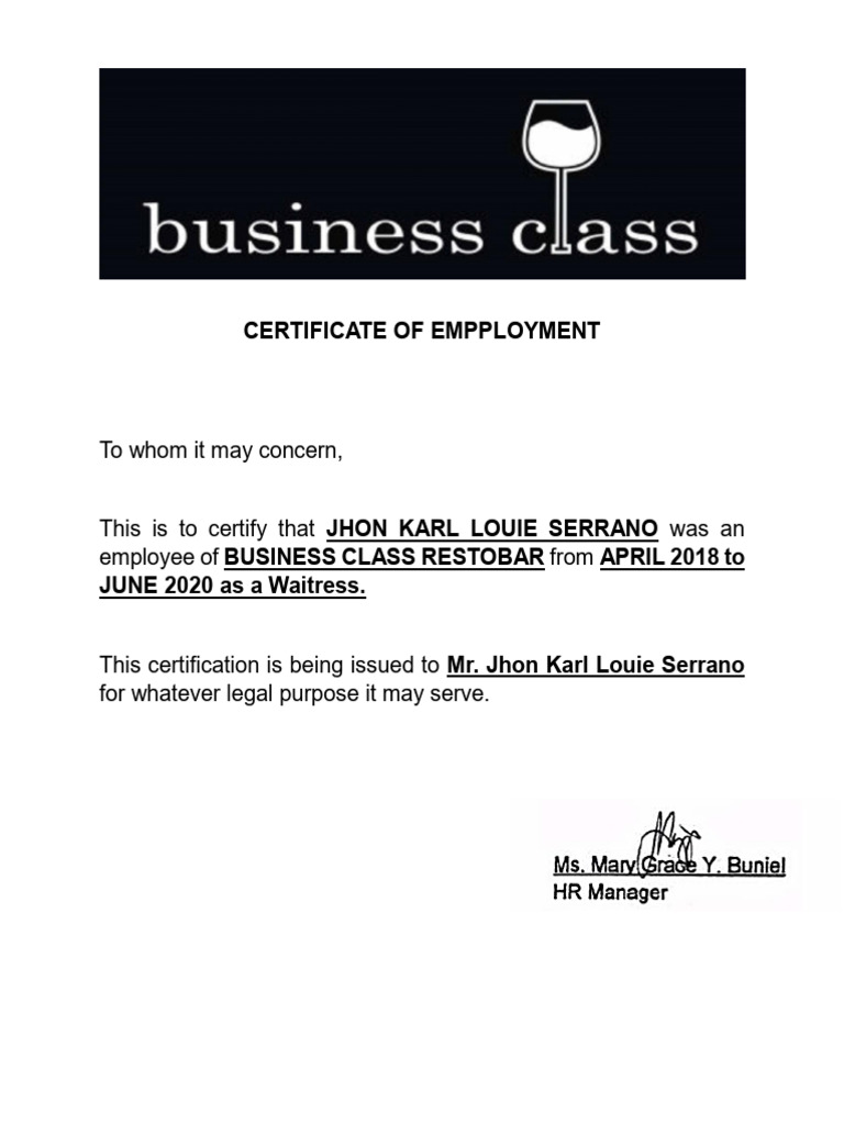 Business Class Coe | PDF