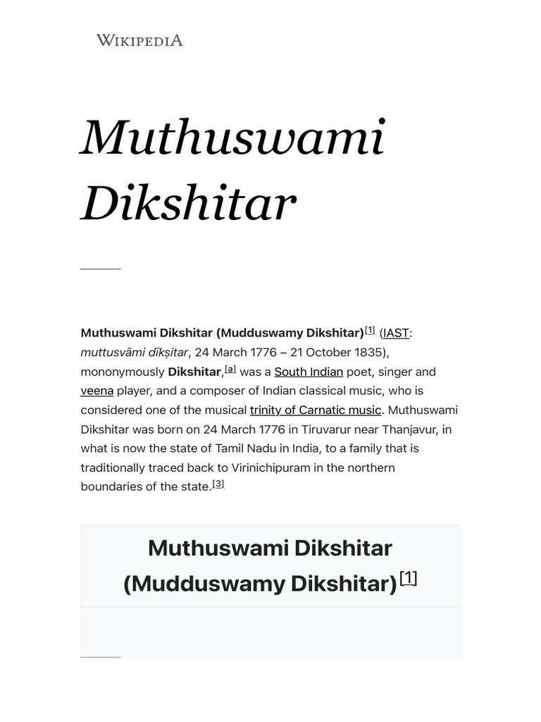 Muthuswami Dikshitar - Wikipedia | PDF | Art | History