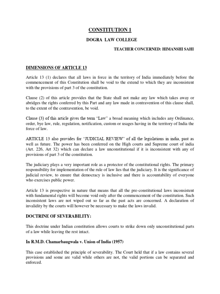 Article 13 Constitutional Law | PDF | Constitution | Judicial Review