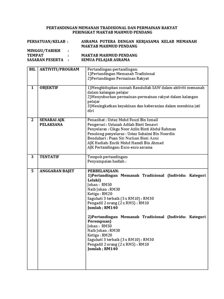 KERTAS KERJA ASRAMA PUTERA 2024 | PDF