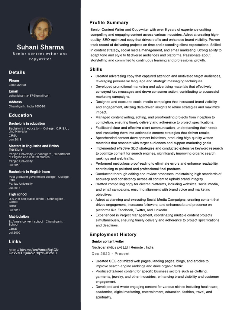 Resume Suhani Sharma | PDF | Copywriting | Social Media