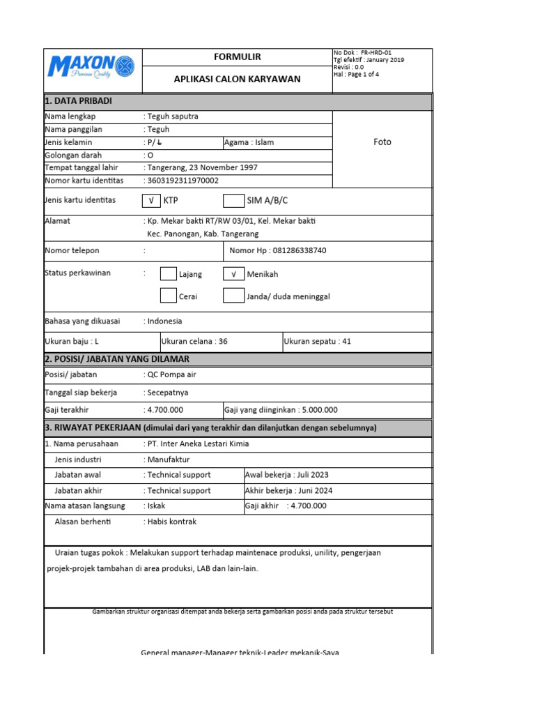 Fr Hrd 01 Hrd Aplikasi Calon Karyawan Pdf