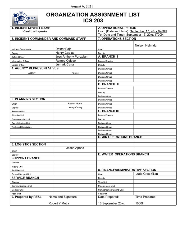 ICS 203 - Filled | PDF | Business