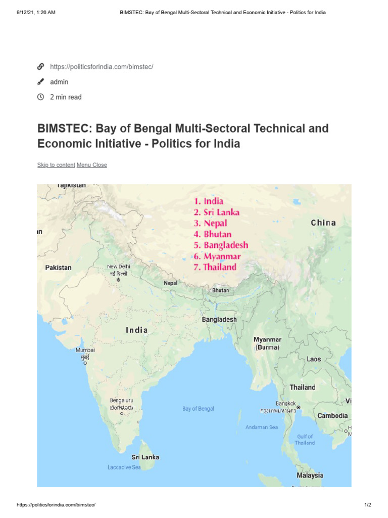 BIMSTEC - Bay of Bengal Multi-Sectoral Technical and Economic Initiative | PDF | Economies ...