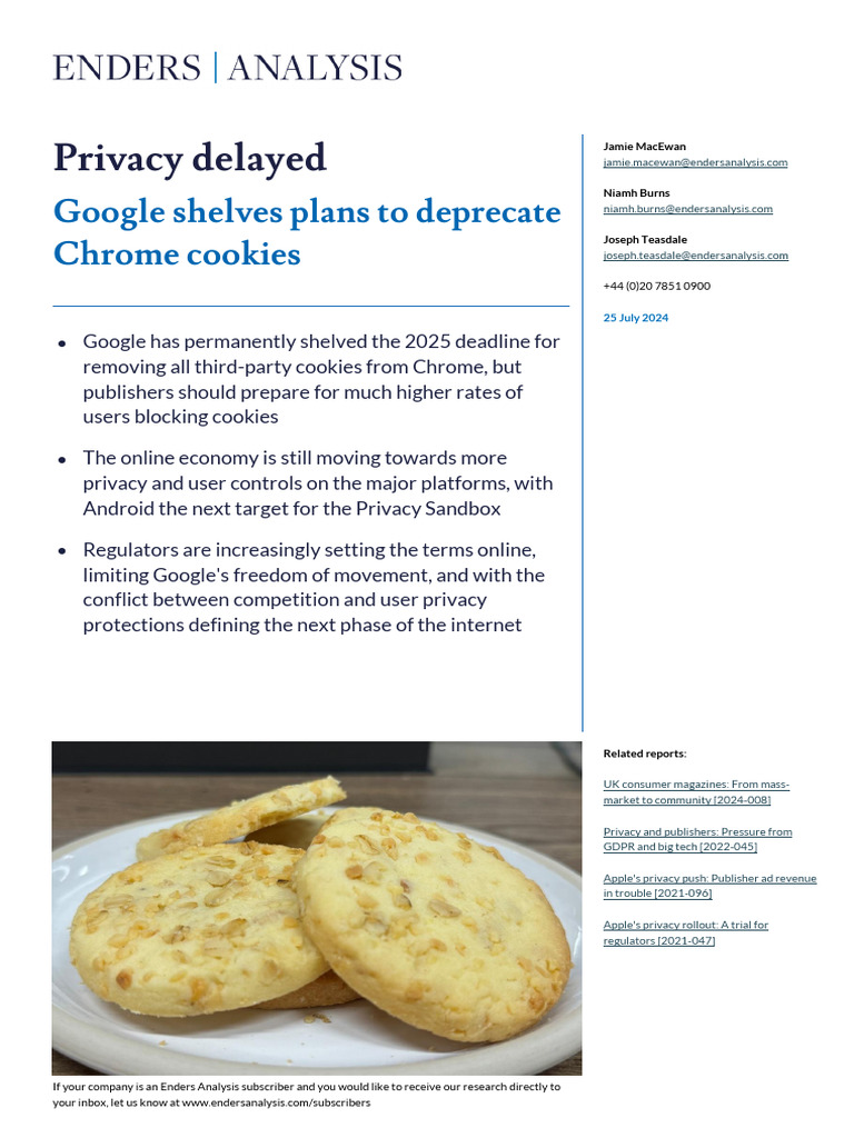 Privacy Delayed Google Shelves Plans To Deprecate Chrome Cookies 2024 082 .02 | PDF | Privacy ...