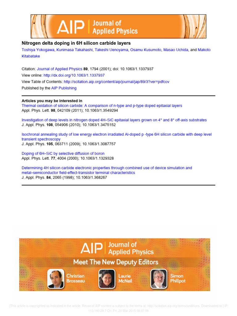 Nitrogen Delta Doping in 6H Silicon Carbide Layers | PDF | Field Effect ...