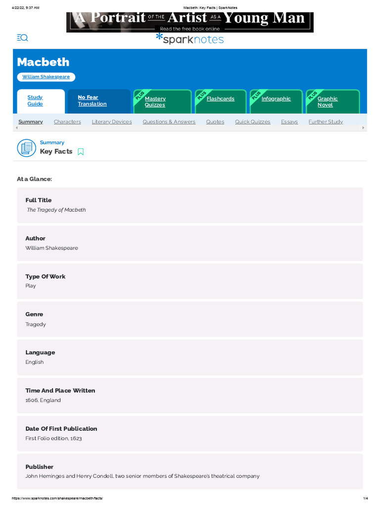 Macbeth_ Key Facts _ SparkNotes | PDF | Macbeth