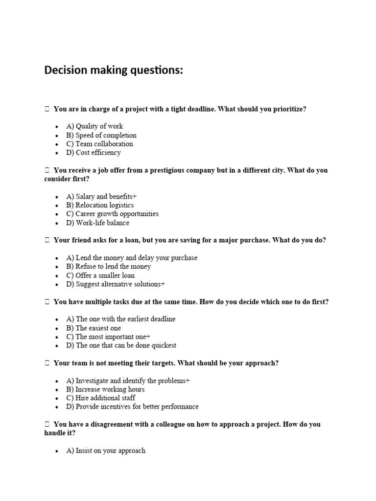 Decision Making Scenarios Guide | PDF | Goal | Marketing Strategy