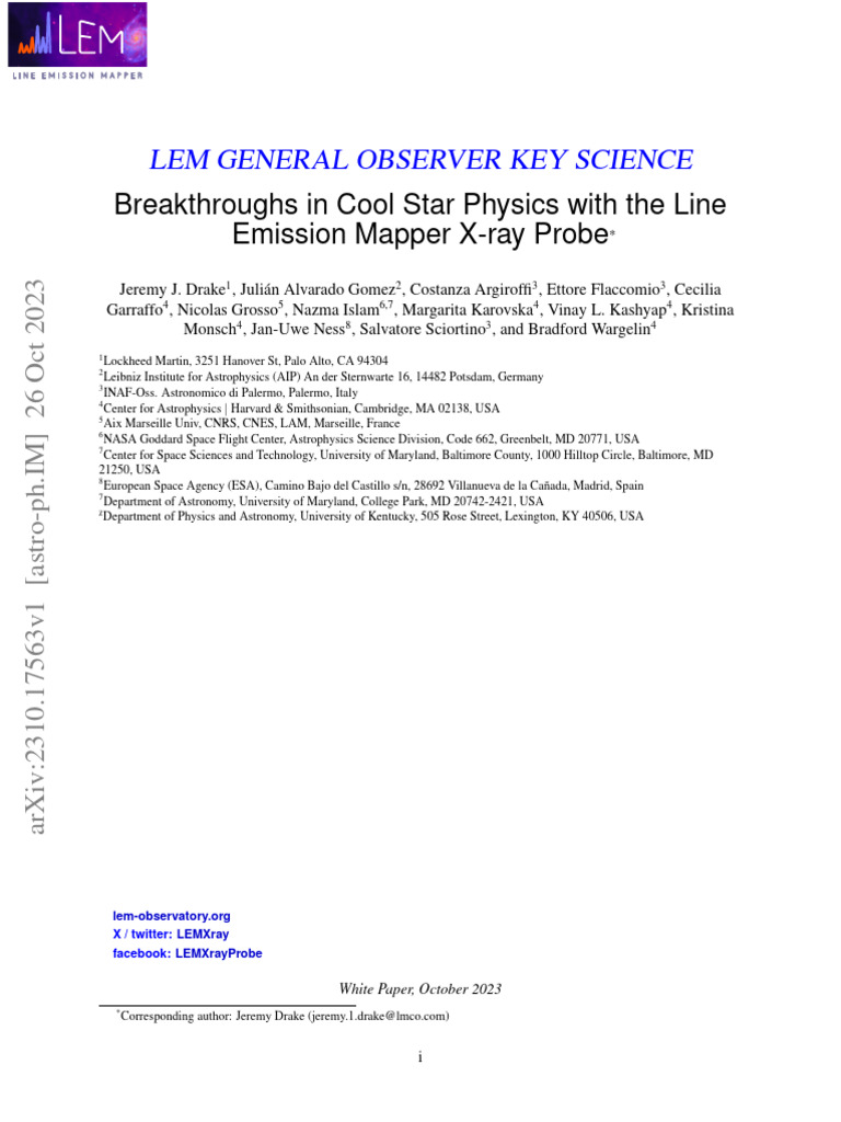 Breakthroughs in Cool Star Physics With The Line Emission Mapper X-Ray Probe | PDF | Stars ...