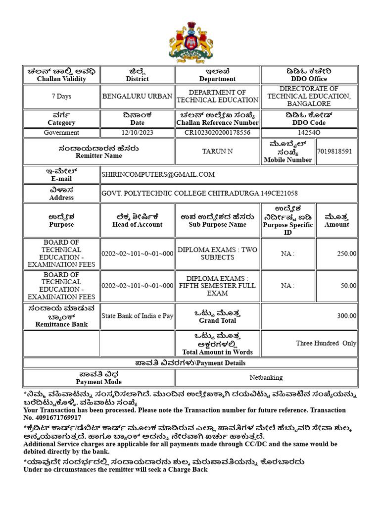 Tarun N - K2 Challan | PDF