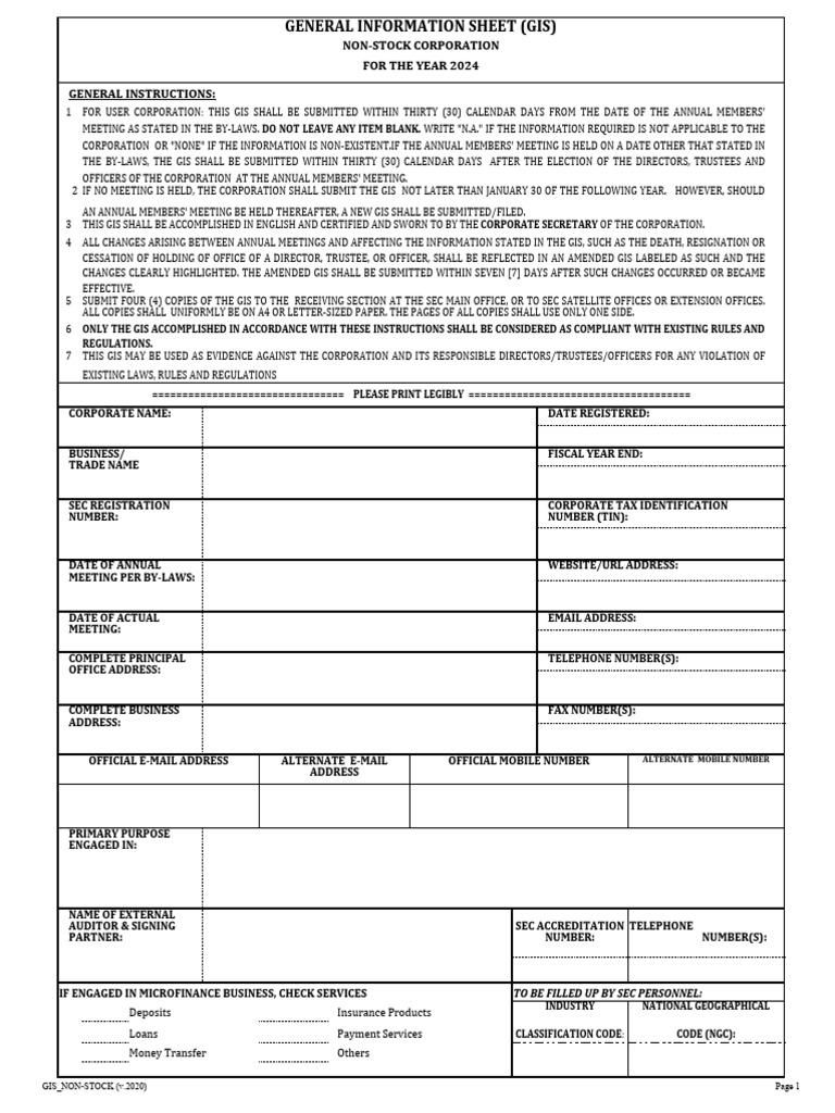 2020form Gis Non Stock | Download Free PDF | Securities (Finance ...