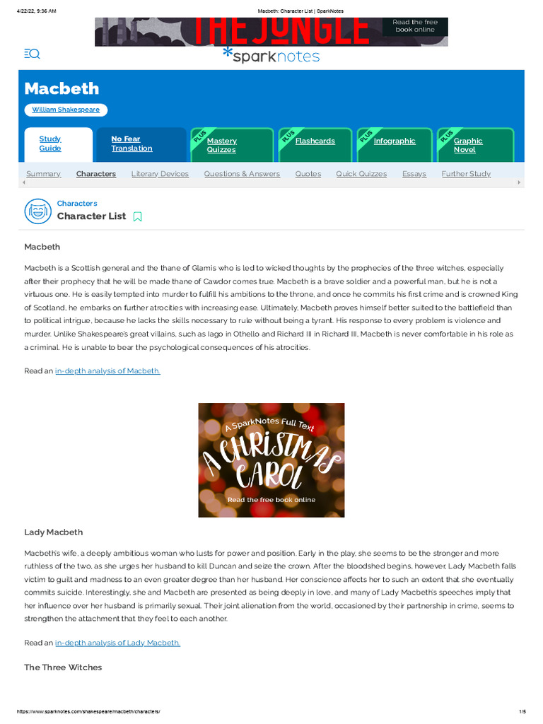 Macbeth - Character List - SparkNotes | PDF | Macbeth
