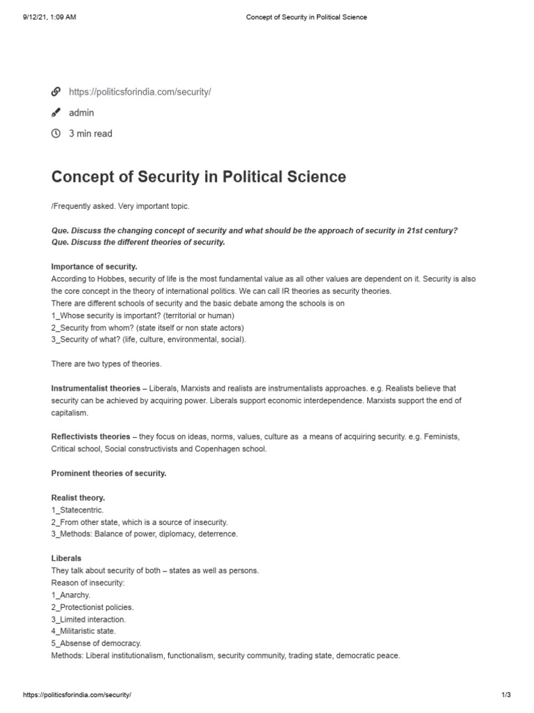 Concept of Security in Political Science | PDF | Political Science ...