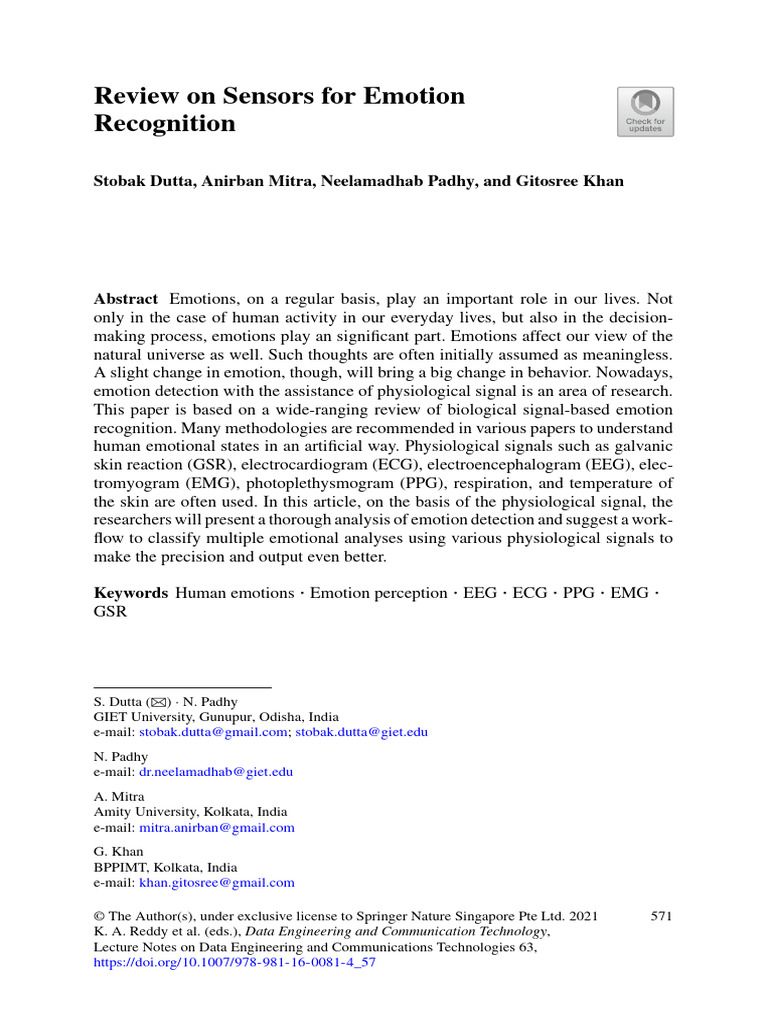 Review On Sensors For Emotion Recognition | PDF | Electroencephalography | Emotions
