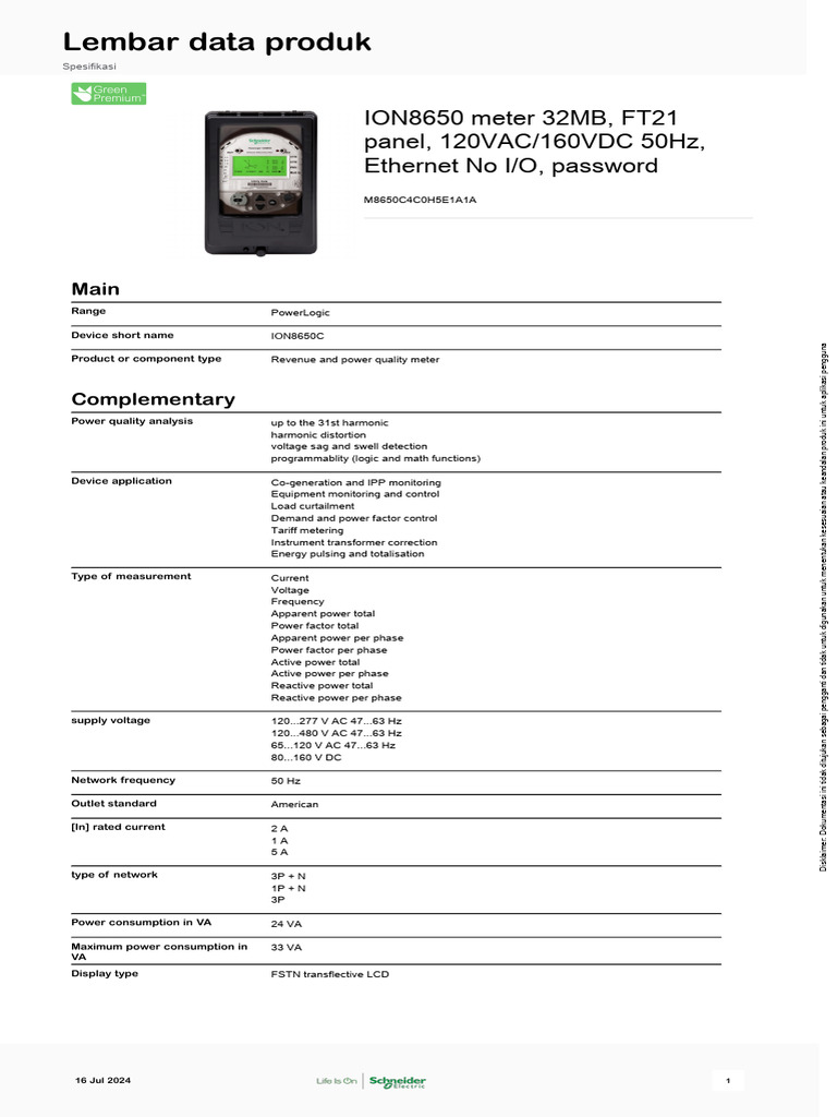 Schneider Electric - PowerLogic-ION8650 - M8650C4C0H5E1A1A | PDF | Ac ...