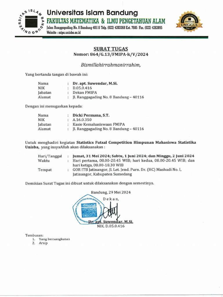 864 - Surat Tugas Kang Dicki - SFC | PDF