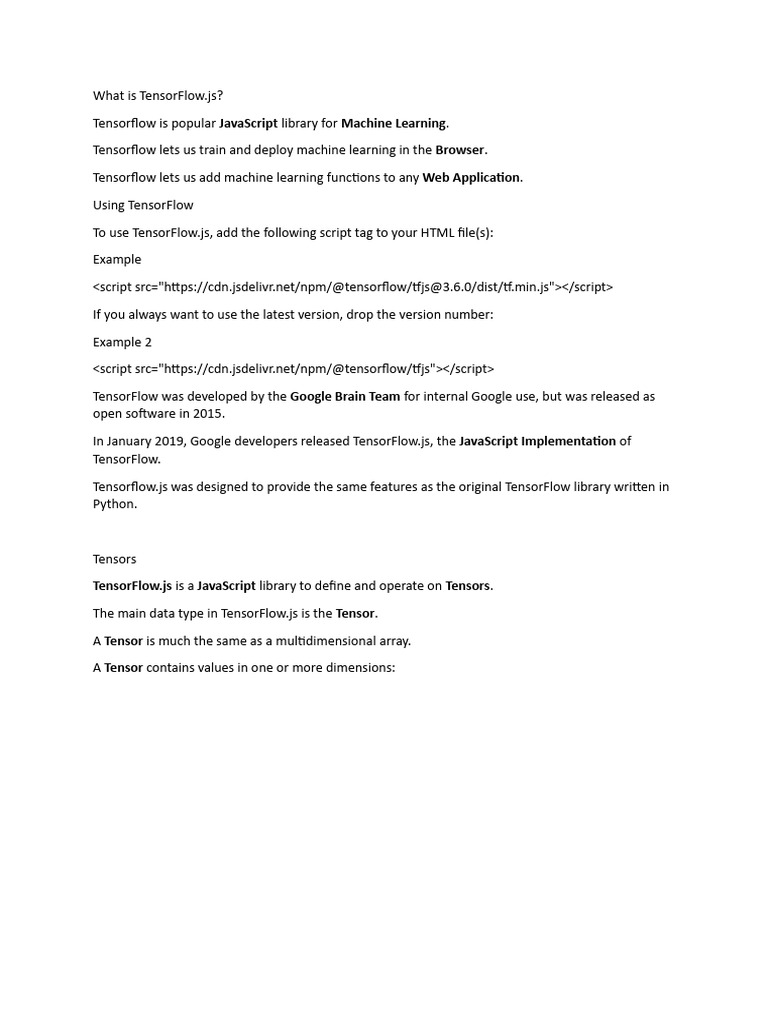 Machine Learning - What Is TensorFlow | PDF | Java Script | Tensor