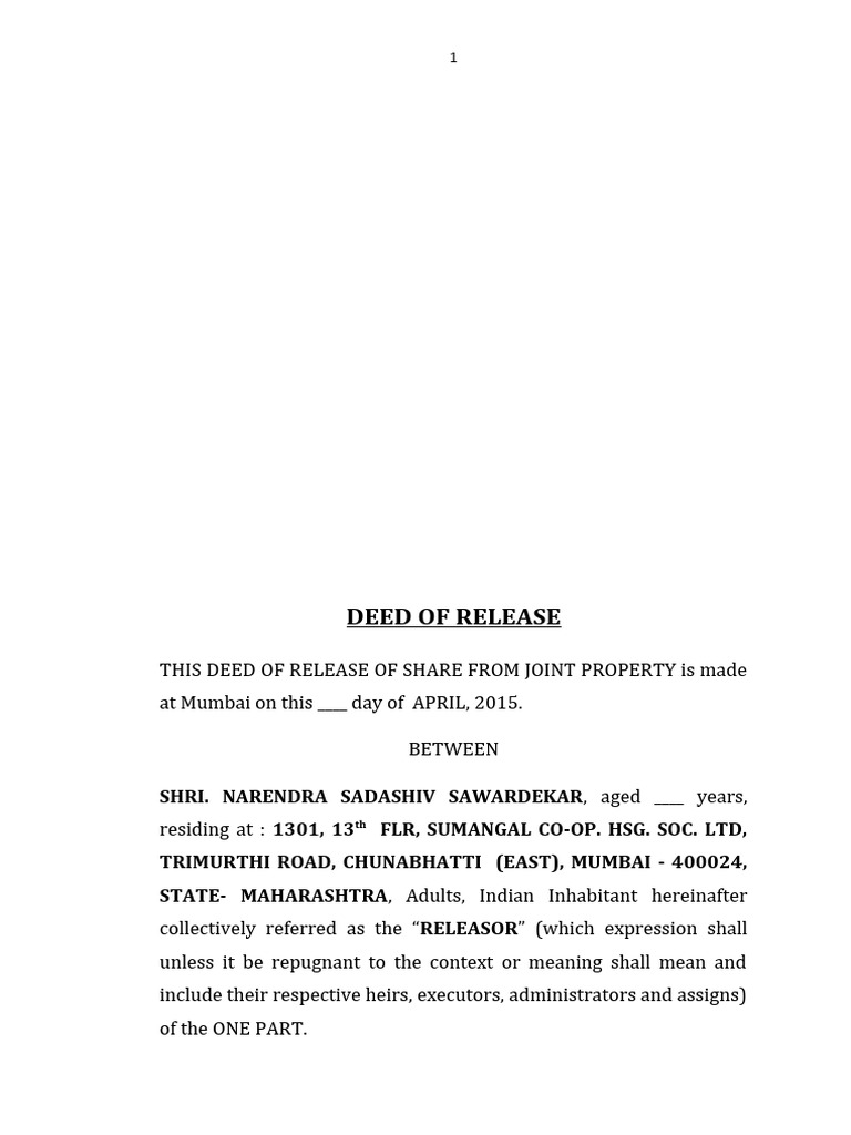 Release of Joint Property Rights | PDF | Deed | Natural Resources Law