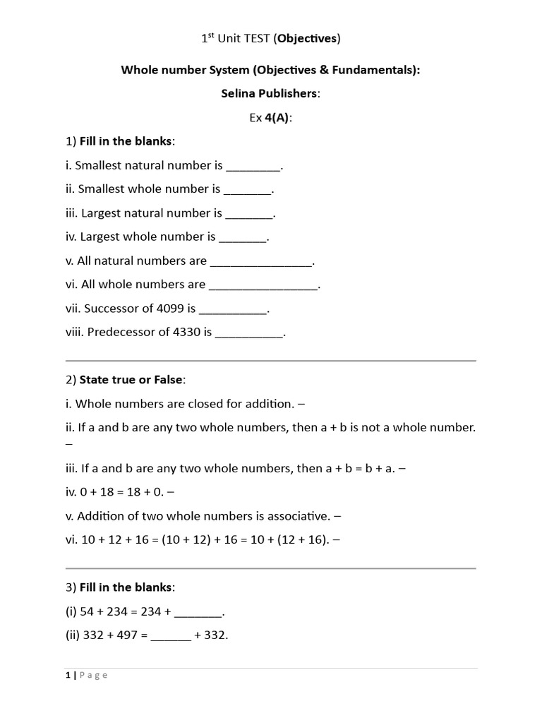 2) Whole Number System (Objectives), Selina Book | PDF | Integer | Numbers