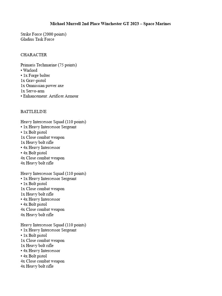 Michael Murrell 2nd Place Winchester GT 2023 - Space Marines | PDF