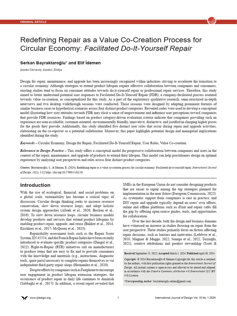 Redefining Repair As A Value Co-Creation Process For Circular Economy ...