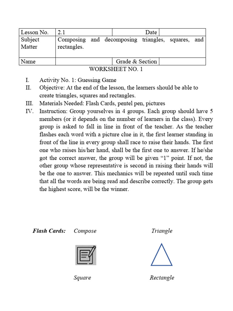 MATH GRADE 1 - Worksheets 1, 2 & 3 | PDF | Euclidean Geometry | Elementary Geometry