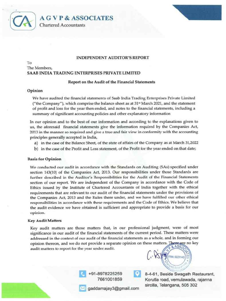 Saab India Itr - 2021 | PDF