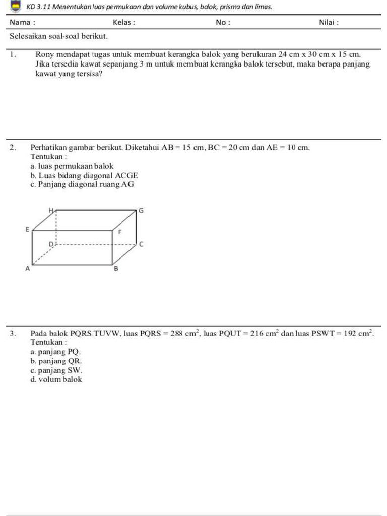 Ecclesiast G8 Maths T2 Bangun Ruang Ex | PDF