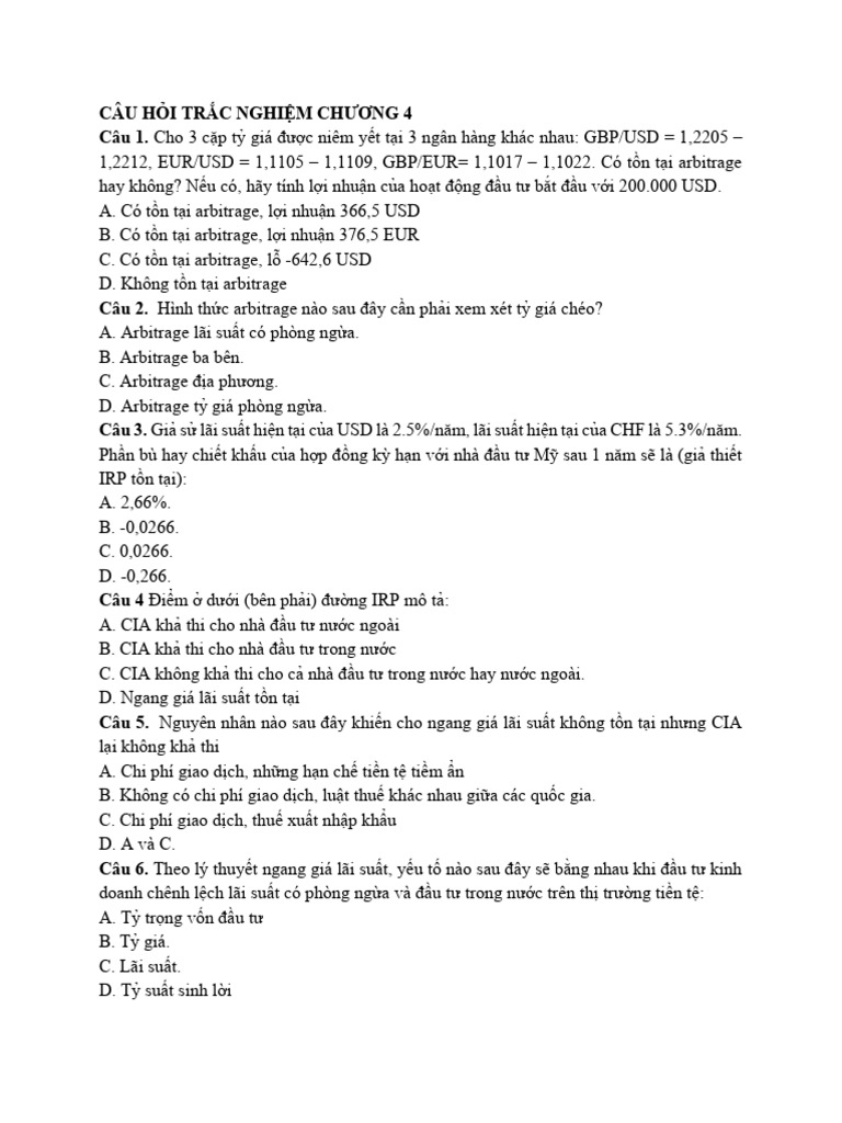 Tarc Nghiem Va Bai Tap Chuong 4 | PDF