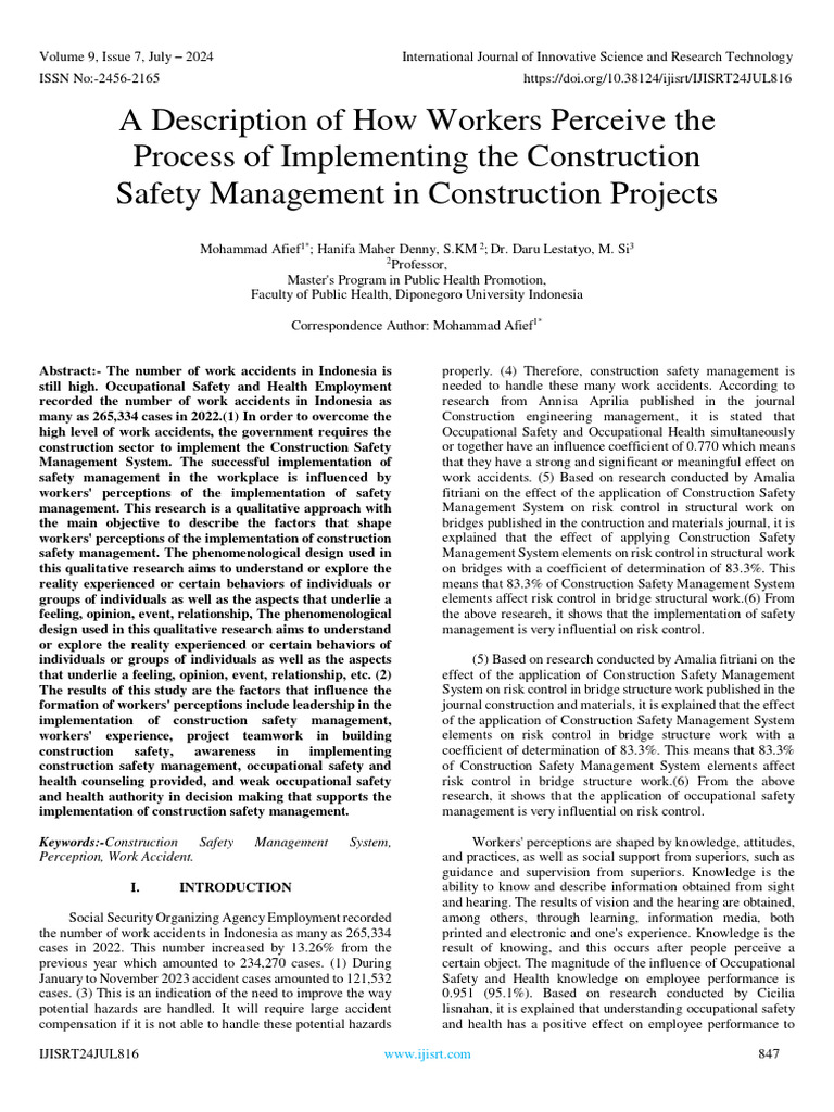 A Description of How Workers Perceive the Process of Implementing the ...