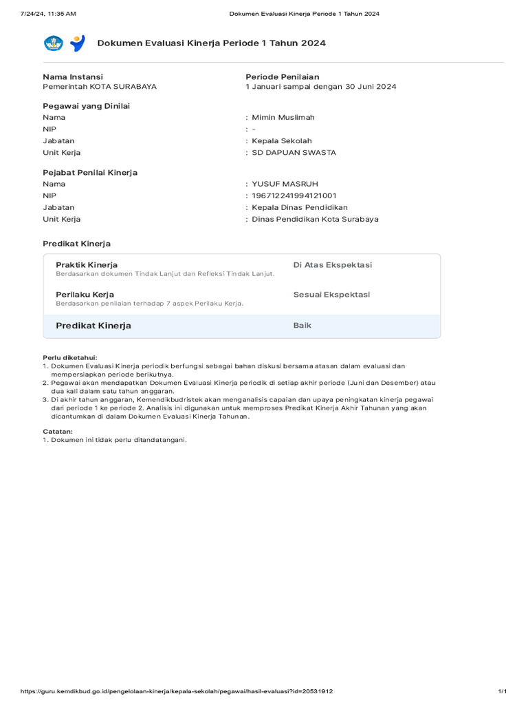Dokumen Evaluasi Kinerja Periode 1 Tahun 2024 | PDF