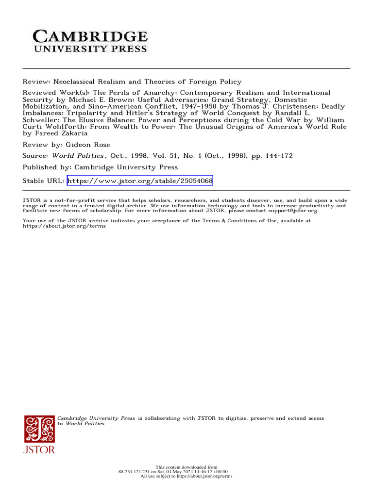 Gideon Rose Neoclassical Realism | PDF | Global Politics ...