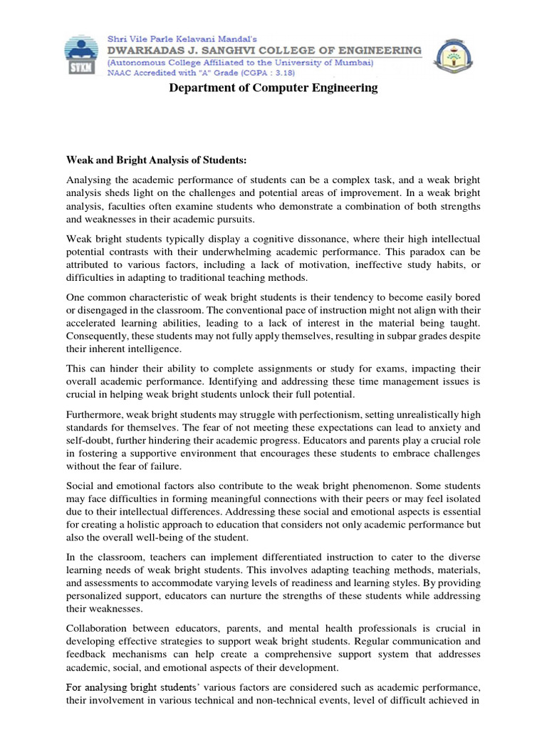 Weak Bright Student Analysis in Education | PDF | Teachers | Cognitive ...