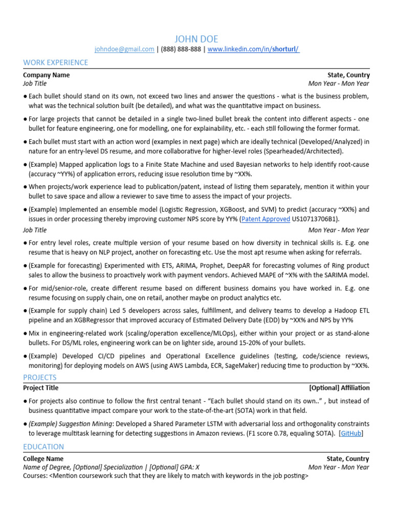 DS - ML Resume Template and Guide | PDF | Machine Learning | Autoregressive Integrated Moving ...