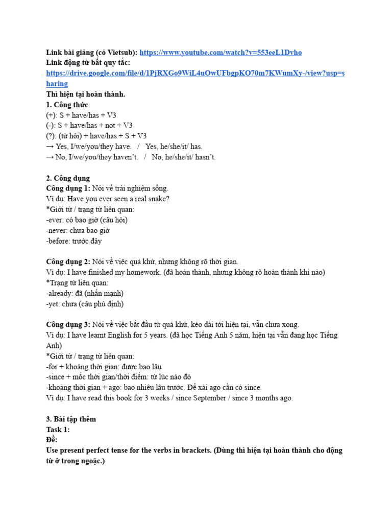 Bai Lam Grammar Unit 1 | PDF