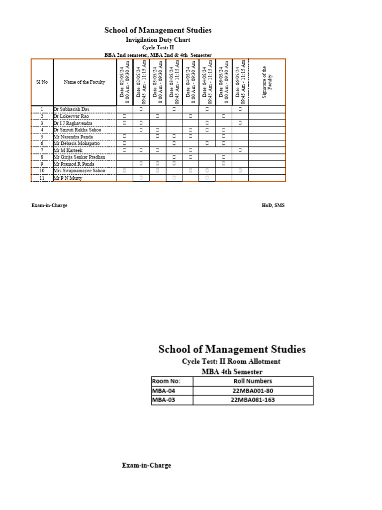 Invigilation Duty Chart | PDF