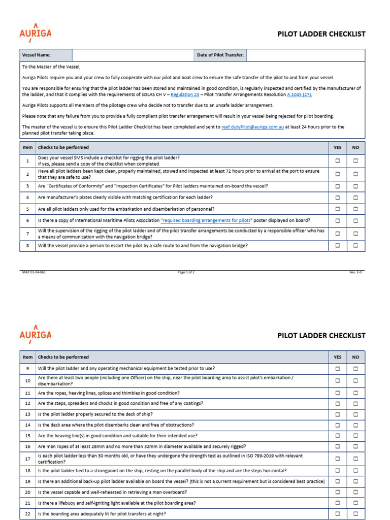Pilot Ladder Questionnaire Reef | PDF | Maritime Pilot | Ships