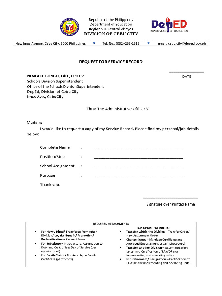 SERVICE RECORD FORM (Individual) | PDF
