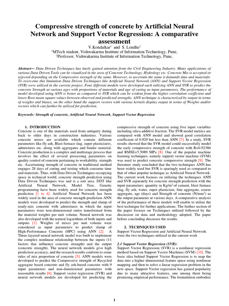 Full -paper-Compressive strength of concrete using ANN and SVR | Download Free PDF | Support ...
