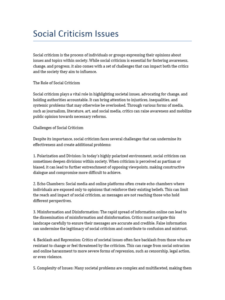 Social Criticism Issues | PDF | Public Sphere | Human Communication