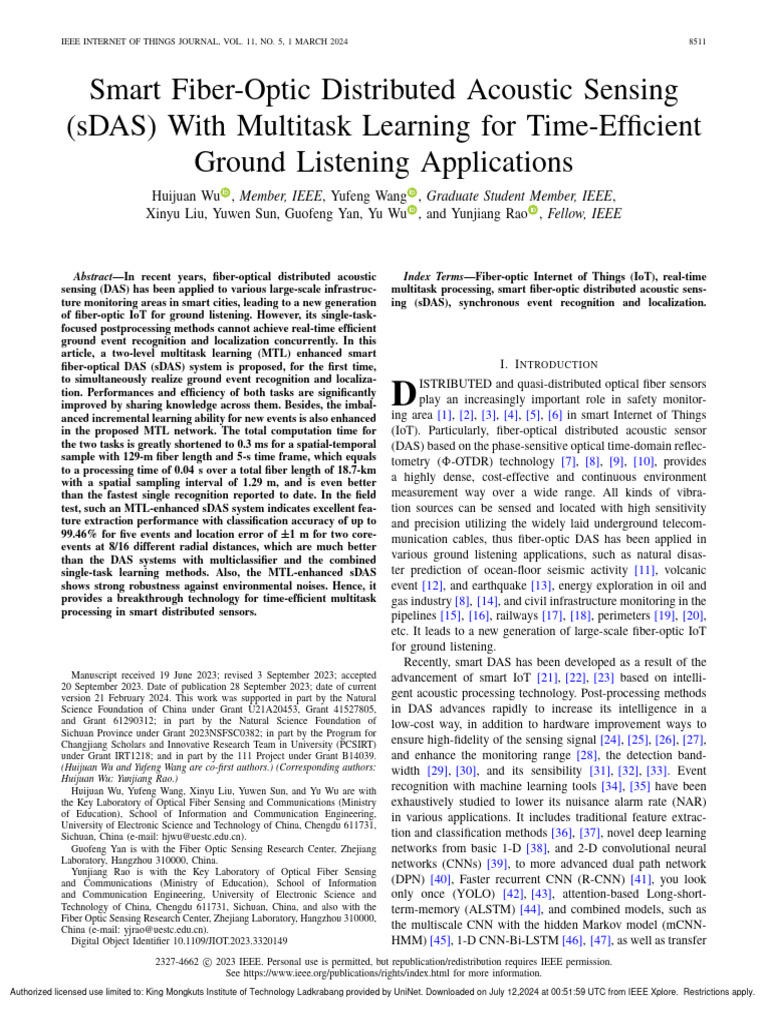 Smart Fiber-Optic Distributed Acoustic Sensing sDAS With Multitask ...