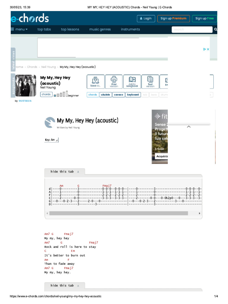 MY MY, HEY HEY (ACOUSTIC) Chords - Neil Young - E-Chords | PDF