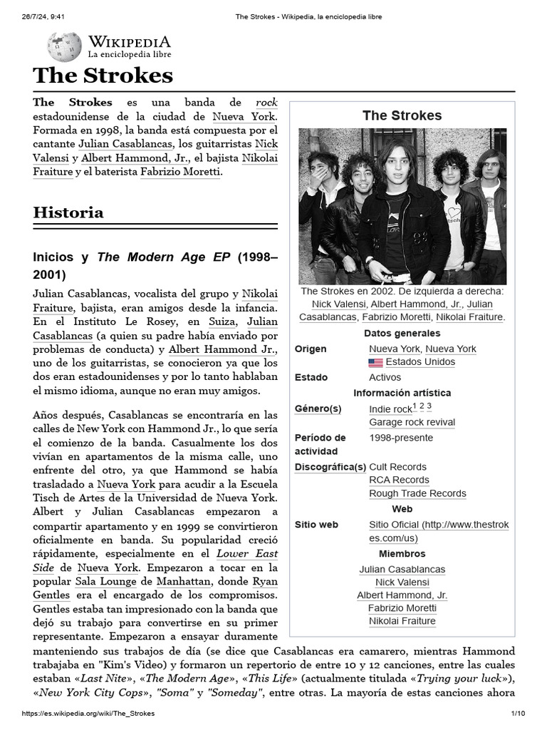 The Strokes - Wikipedia, La Enciclopedia Libre | PDF | Industria de la música | Grabación de sonido