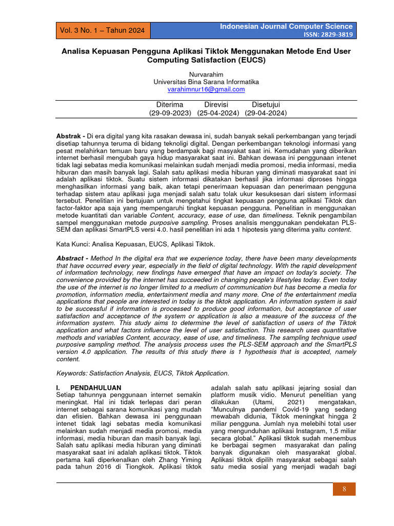 Analisa Kepuasan Pengguna Aplikasi Tiktok Menggunakan Metode End User Computing Satisfaction
