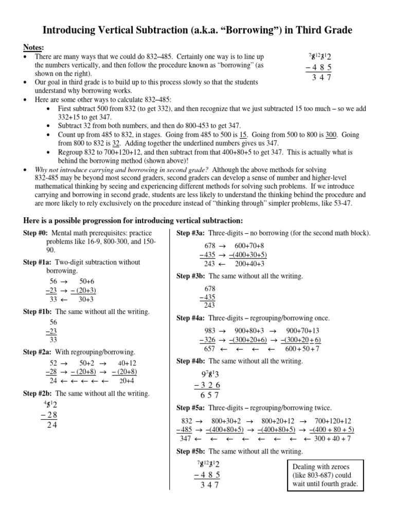 Vertical Subtraction Step by Step | PDF | Subtraction | Mathematics
