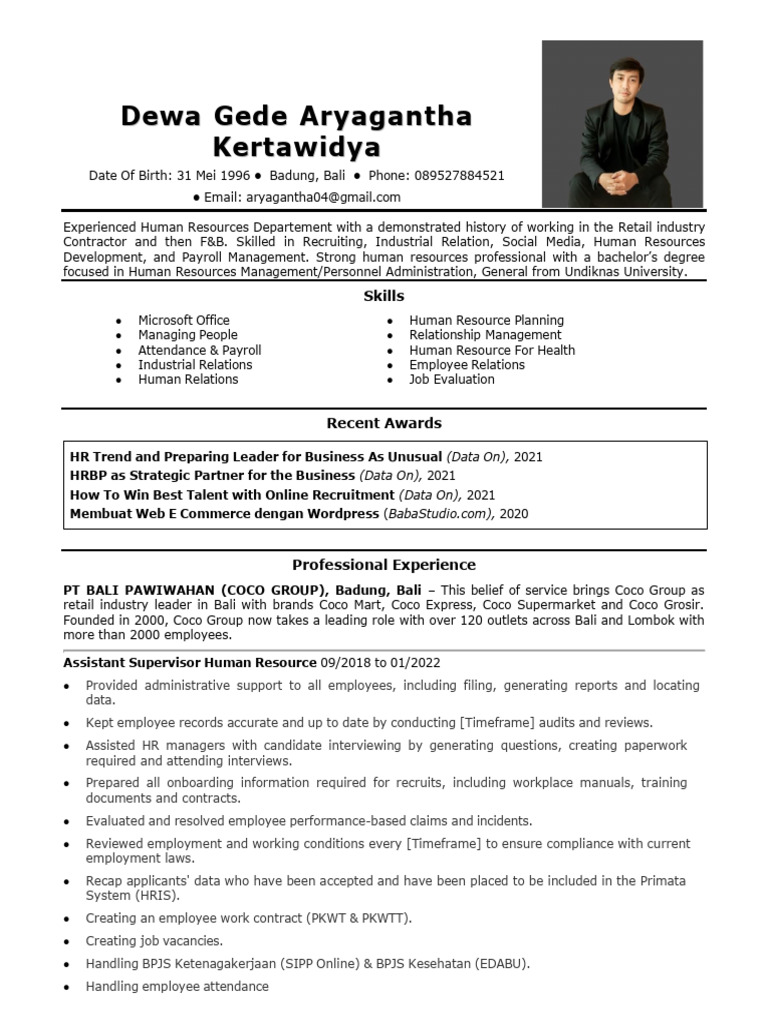 Dewa Gede Aryagantha Kerta Widya MEP Supervisor Resume | PDF | Human Resources | Human Resource ...