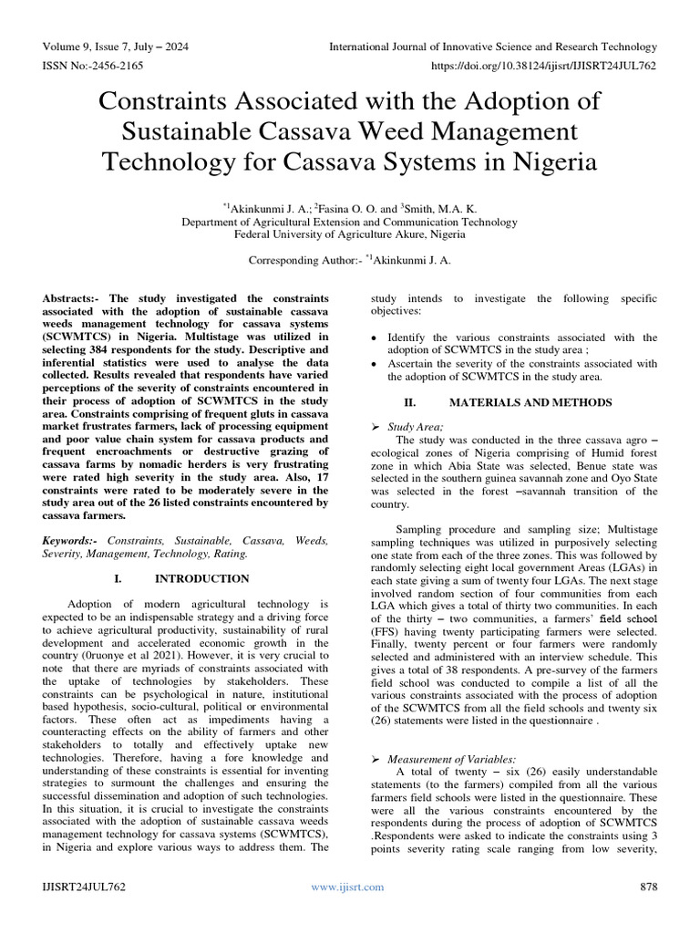Constraints Associated With The Adoption of Sustainable Cassava Weed ...