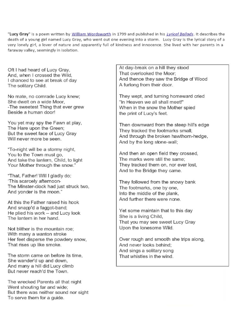 Lucky Gray by William Wordsworth | PDF | Poems